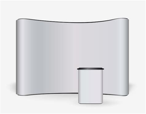 전시 스탠드 빈 벽 무역 박람회 부스 모의 전시 박람회 전면 보기 벡터 자세한 그림 Eps10 흰색 배경 준비 제품 광고 3d