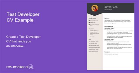 Test Developer Cv Examples Template And 20 Tips