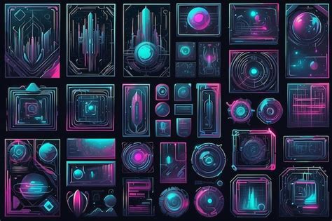 Premium Photo Big Collection Of Retro Futuristic Elements For Design Abstract Set Of Frames 3d