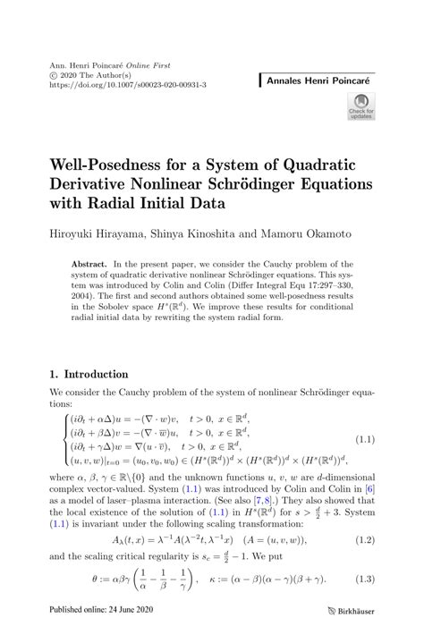 Pdf Well Posedness For A System Of Quadratic Derivative Nonlinear Schrödinger Equations With