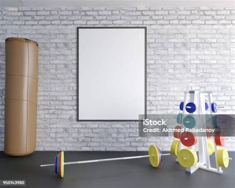 장면 3 차원 일러스트 레이 션 스포츠 체육관 피트 니스 스포츠 주식 템플릿 타일 트레이너 다 보기 벽 화이트를 모의 간판에 대한 스톡 사진 및 기타 이미지 Istock