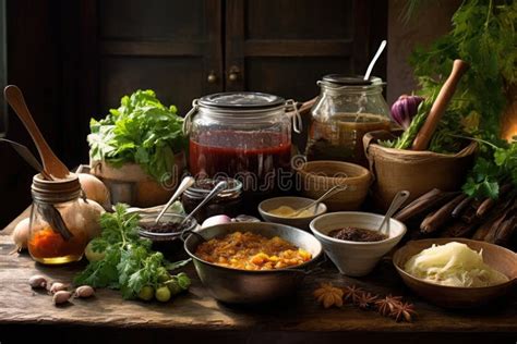 Chutney Making Process With Ingredients Utensils And Jar On Table