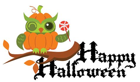 만화 로고 할로윈 오렌지 호박 올빼미 평면 포스터 벡터 일러스트 레이 션 귀여운 밤새 나무의 가지에 앉아 하 고 사탕을 들고 모든 Hallows 이브 개념입니다 흰색 절연