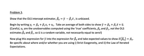 Solved Problem Show that the OLS intercept estimator ßo Chegg