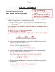 COSC290 Assign6 Key Name COSC290 Assignment 6 INDIVIDUAL ASSIGNMENT Due Tuesday May 16 By