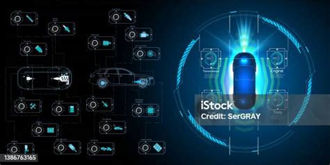 Hud Gui Ui 스타일의 자동차 인터페이스 자동차 감지 시스템 개념 자율 주행 자동차 드라이버 어시스턴트 시스템 레이저 레이다에 대한 스톡 벡터 아트 및 기타 이미지