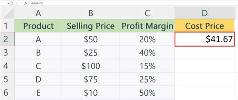 How To Calculate Cost Price From Selling Price And Margin In Microsoft Excel Spreadcheaters