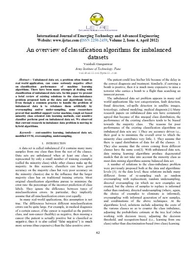 An Overview Of Classification Algorithms For Imbalanced Datasets