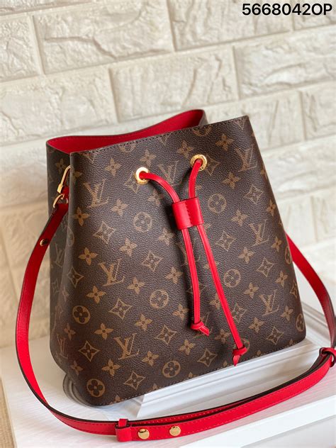 Louis Vuitton Lv Neonoe Drawstring Shoulder Bucket Bag Monogram Red