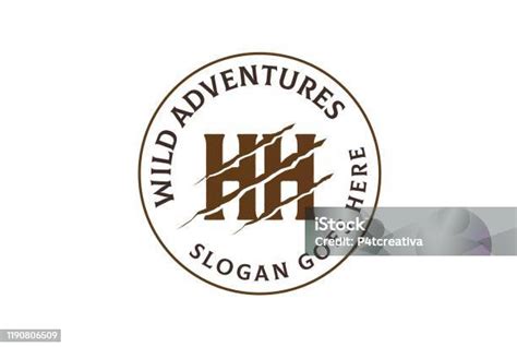 스크래치 효과와 원형 씰 브라운 Hh 문자 템플릿 로고 디자인 갈고리 발톱에 대한 스톡 벡터 아트 및 기타 이미지 갈고리