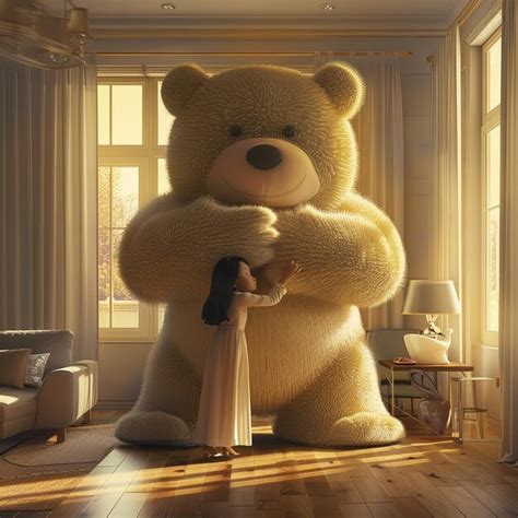A Girl Hug A Big Teady Bear In Room Premium Ai Generated Image