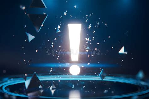 Exclamation Mark In Futuristic Setting Suspended Deep Blue Background