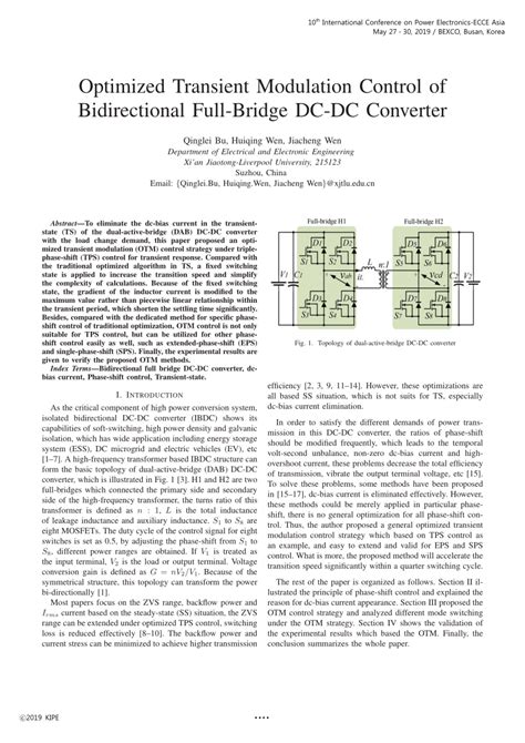 Pdf Optimized Transient Modulation Control Of Bidirectional Full Bridge Dc Dc Converter