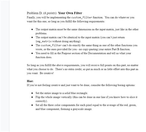 problem d 6 points your own filter finally you