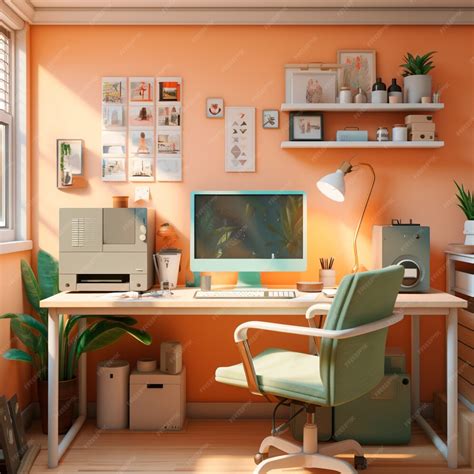 방에 책상이 있는 3d 컴퓨터 워크스테이션 Ai 생성 이미지