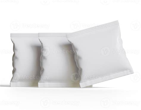 Blank Plastic Snack Bag Mockup White Potato Chips Container 3d Rendering Isolated On White