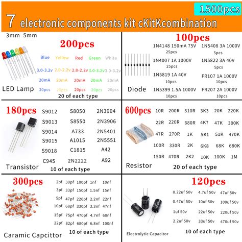1500pcs Electronics Component Assortment Kit Capac Grandado