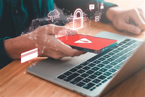 Premium Photo Data Security System Concept Business Man Use Laptop With Security Icon Screen