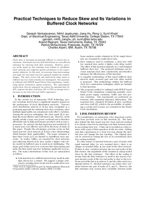 Pdf Practical Techniques To Reduce Skew And Its Variations In Buffered Clock Networks
