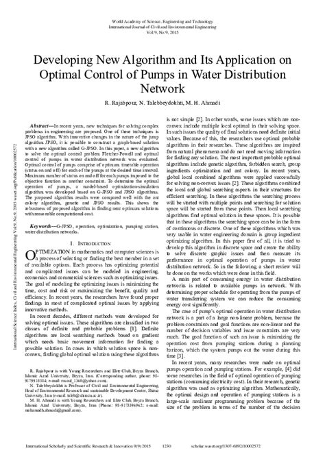 Pdf G Jpso Algorithm For Pump Control Optimization