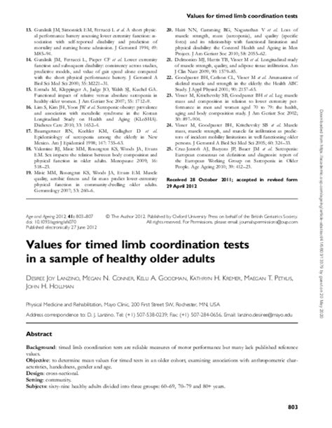 Pdf Values For Timed Limb Coordination Tests In A Sample Of Healthy