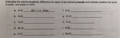 Solved Calculate The Electronegativity Difference For Each