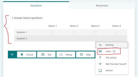 how do i create a table question in microsoft forms templates sample