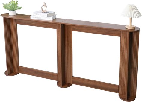 71 Inch Narrow Console Table Behind Couch Mid Century Modern Fluted Skinny Entryway