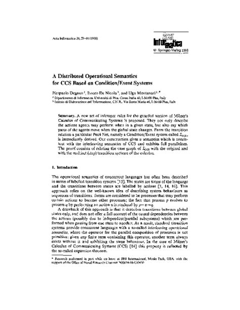 Pdf A Distributed Operational Semantics For Ccs Based On Condition