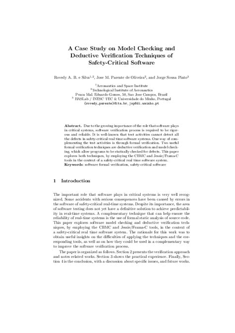 Pdf A Case Study On Model Checking And Deductive Verification