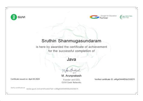 Sruthin S On Linkedin Java Guvi Certification Softwaredevelopment Learningjourney