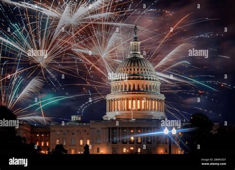 July 4th Independence Day Show Cheerful Fireworks Display On The Us
