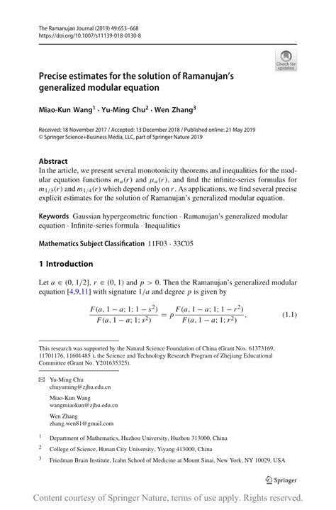Precise Estimates For The Solution Of Ramanujans Generalized Modular Equation Request Pdf