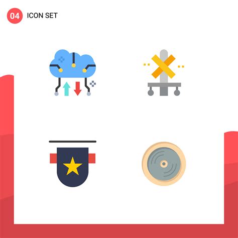 Flat Icon Pack Of 4 Universal Symbols Of Cloud Backup Badge Online Backup Sign Insignia Editable