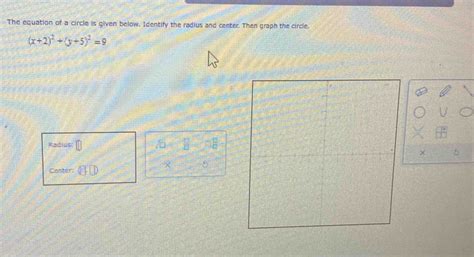 Solved The Equation Of A Circle Is Given Below Identify The Radius And Center Then Graph The