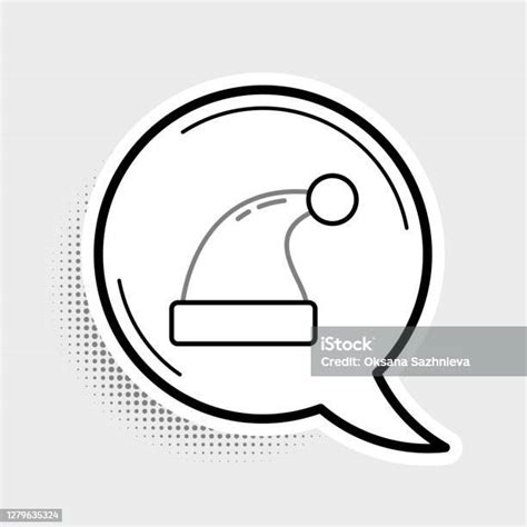 회색 배경에 고립 된 라인 크리스마스 산타 클로스 모자 아이콘 메리 크리스마스와 새해 복 많은 새해 다채로운 개요 개념 벡터 12월에 대한 스톡 벡터 아트 및 기타 이미지