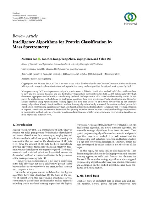 Pdf Intelligence Algorithms For Protein Classification By Mass Spectrometry