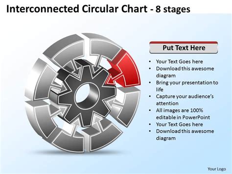 Interconnected Circular Diagram Stages 6 Powerpoint Slide Template