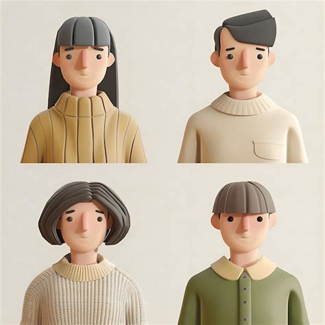 Four Distinct 3d Characters Are Designed In A Grid Layout Showcasing