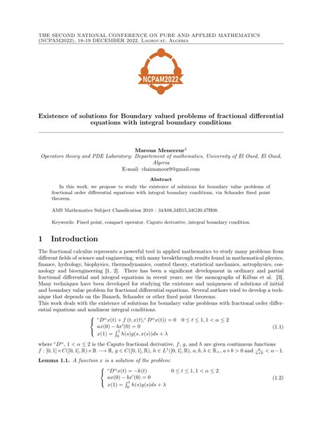 Pdf Existence Of Solutions For Boundary Valued Problems Of Fractional Differential Equations