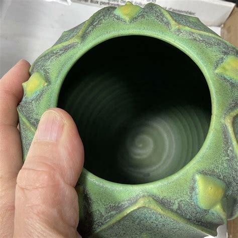 Jemerick Pottery Mottled Grueby Style Matte Green 65 Vase By Steve
