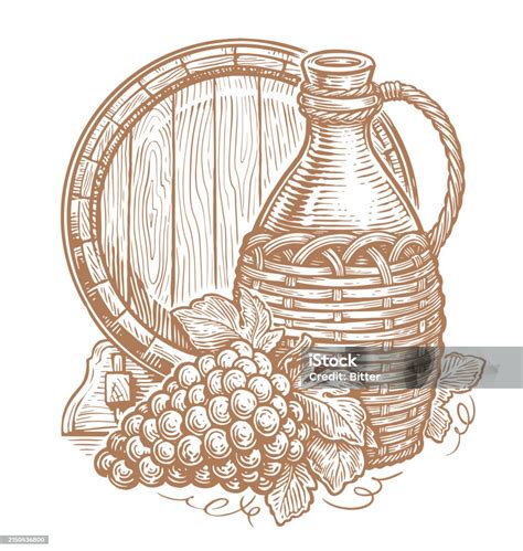 와인 주전자 포도 및 나무 통 와이너리 펍 스케치 손으로 그린 빈티지 벡터 일러스트 레이 션 고풍스런에 대한 스톡 벡터 아트 및 기타 이미지 Istock