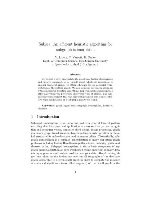 Pdf Subsea An Eï¬ƒcient Heuristic Algorithm For Subgraph Isomorphism