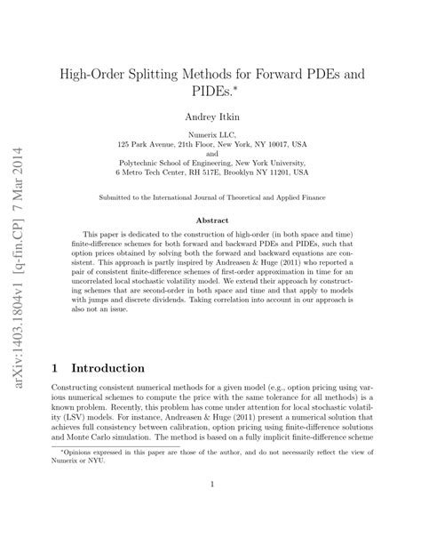 Pdf High Order Splitting Methods For Forward Pdes And Pides