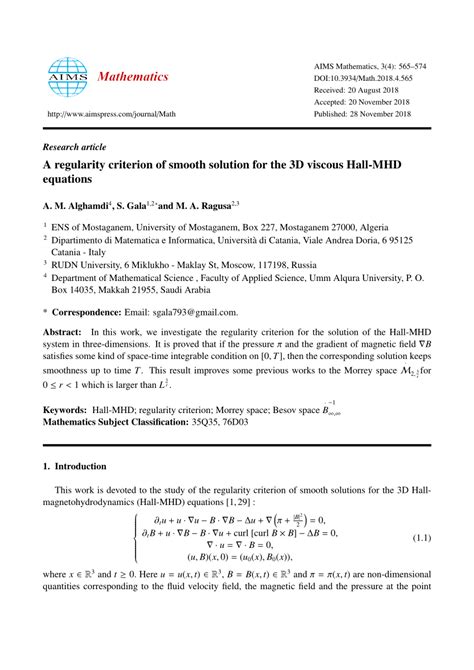 Pdf A Regularity Criterion Of Smooth Solution For The 3d Viscous Hall