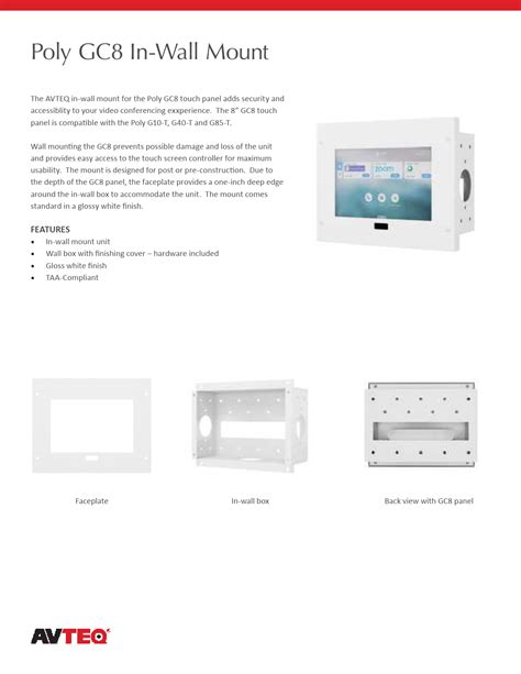 Avteq Gc8 Wmp In Wall Mount For Poly Gc8 Touch Panel Owners Manual