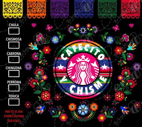 Cafecito Y Chisme Primary Colors Blk Background 20oz Tumbler Wrap Etsy