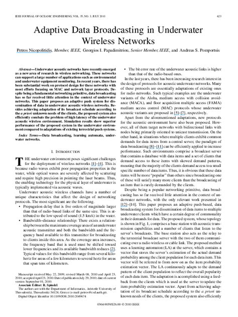 Pdf Adaptive Data Broadcasting In Underwater Wireless Networks