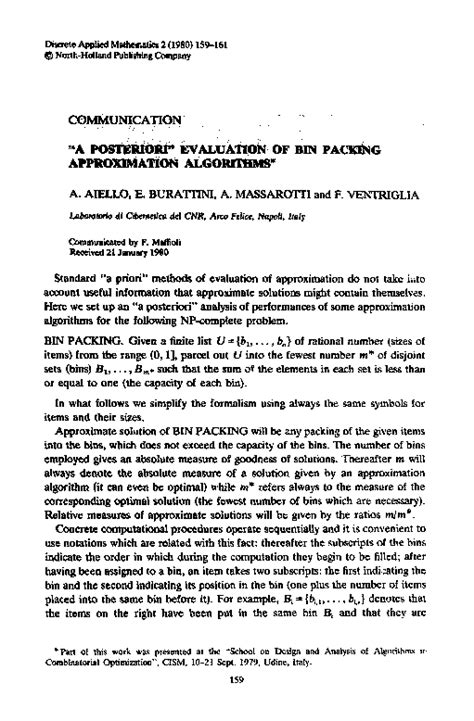 Pdf “a Posteriori” Evaluation Of Bin Packing Approximation Algorithms