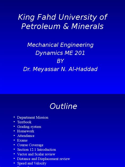 introduction to dynamics course outline and review of fundamental